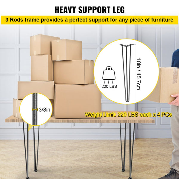 Vevor Hairpin Table Legs 18" Black Set of 4 New – FactoryPure