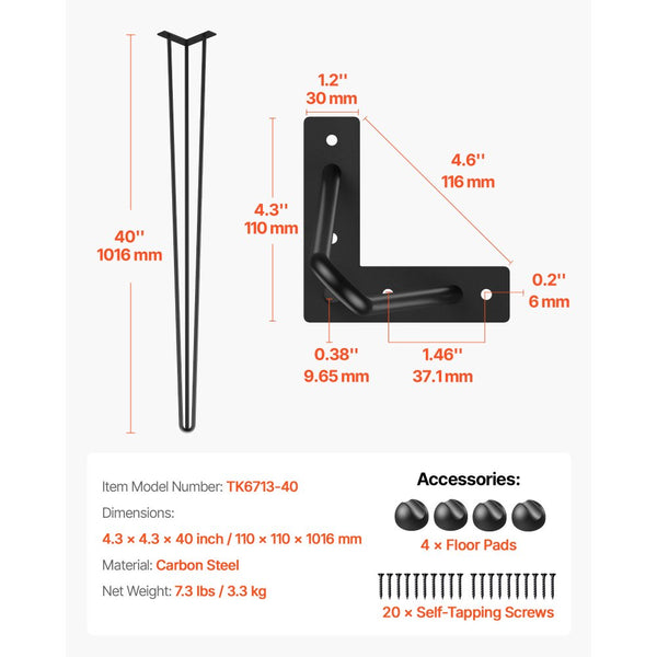 Vevor Hairpin Table Legs 40" Black Set of 4 New – FactoryPure