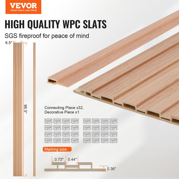 Vevor Acoustic Panels Wood Slat Wall Panels 8-Pc 96.5" x 6.5" Ash Wood ...