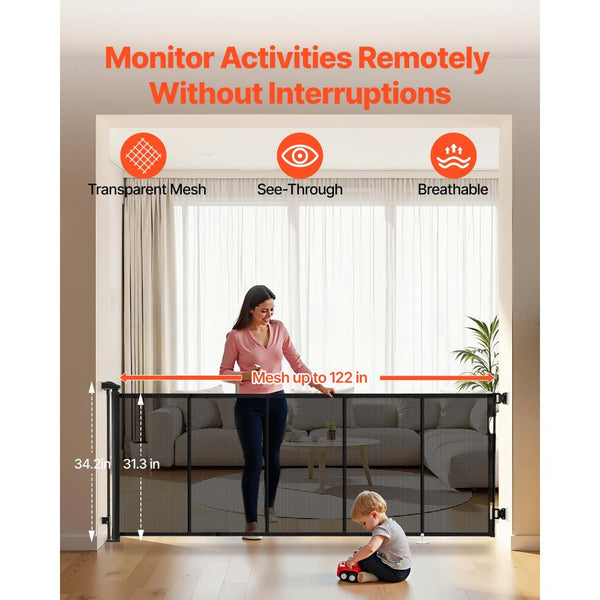 Vevor Baby Gate 122" Retractable Mesh Indoor Outdoor Black New ...