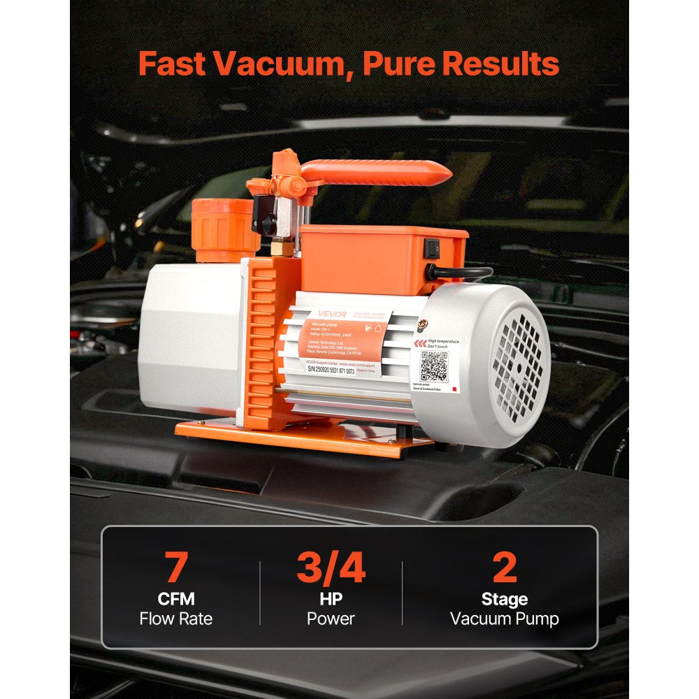 Vevor Vacuum Pump 7 CFM 3/4 HP Two-Stage Rotary Vane AC HVAC Pump New ...