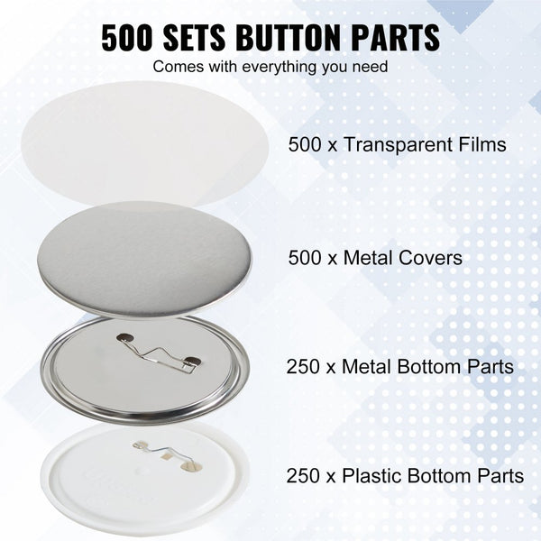 Vevor Button Badge Parts 500-Set 2.25" 58 mm Pin Back Supplies New ...