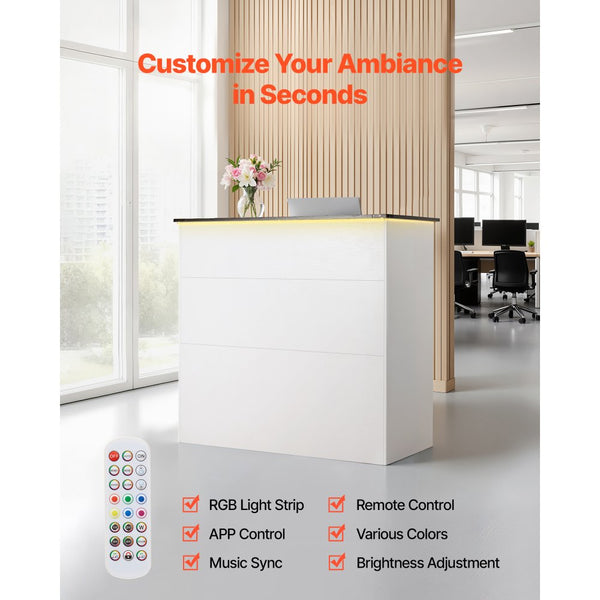 Vevor Reception Desk 50" Rectangular Front Counter Table with Light St ...