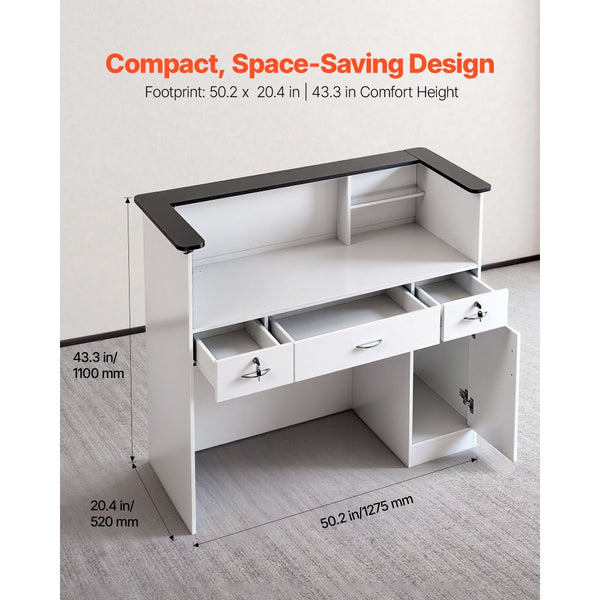 Vevor Reception Desk 50" Rectangular Front Counter Table with Light St ...
