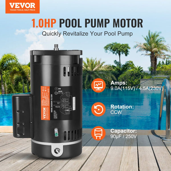 Vevor Pool Pump Motor 1 HP 56Y Frame 115/230V 3450 RPM Square Flange R ...