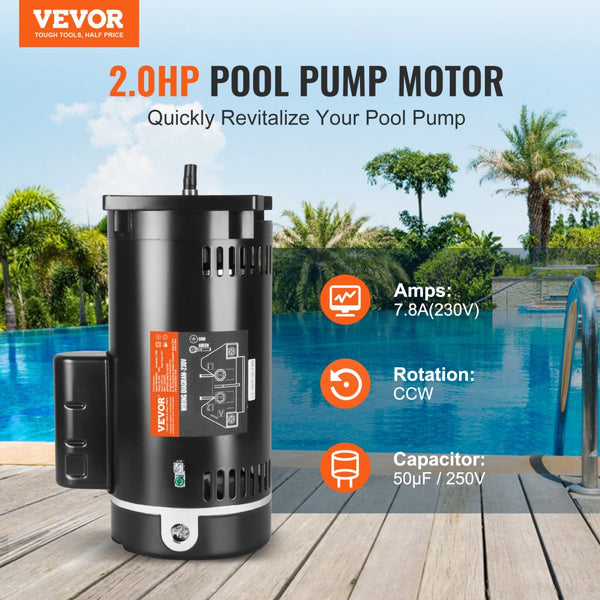 Vevor Pool Pump Motor 2 HP 56Y 230V Square Flange Replacement New ...