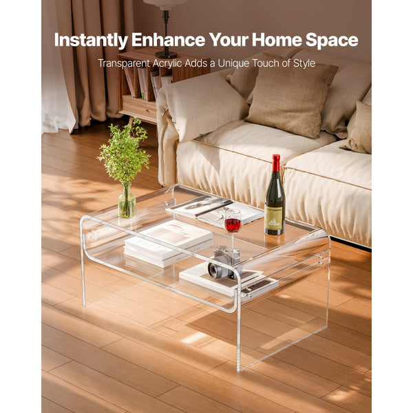 Vevor Coffee Table 31.5 x 19.7 x 15" 2-Tier Clear Acrylic Storage Shel ...