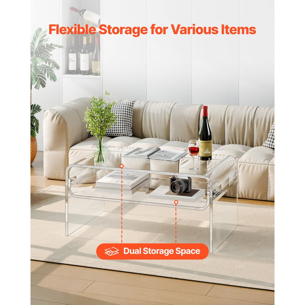 Vevor Coffee Table 31.5 x 19.7 x 15" 2-Tier Clear Acrylic Storage Shel ...