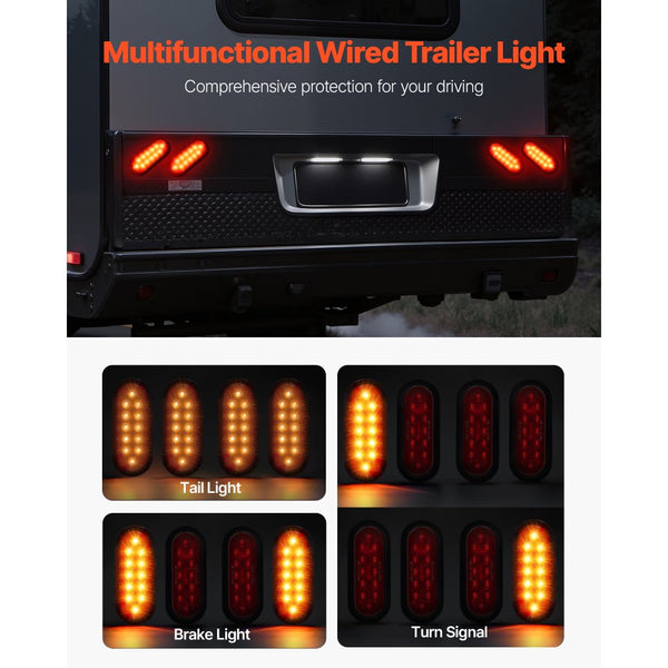 Vevor Trailer Lights 4-Pc 12V Oval LED Tail Light Kit Red New – FactoryPure