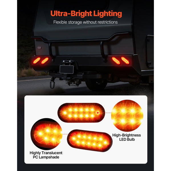 Vevor Trailer Lights 4-Pc 12V Oval LED Tail Light Kit Red New – FactoryPure