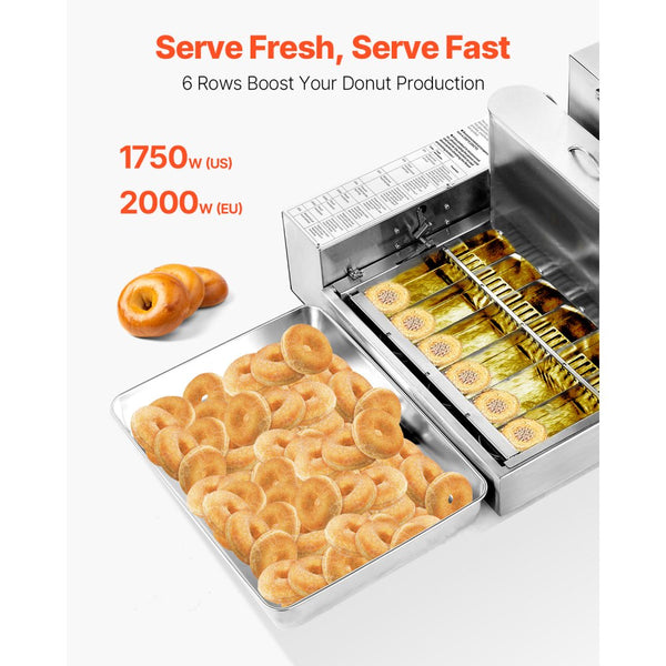 Vevor Donut Maker Commercial Automatic 6-Row 360 pcs/hour Stainless St ...