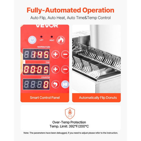 Vevor Donut Maker Commercial Automatic 6-Row 360 pcs/hour Stainless St ...