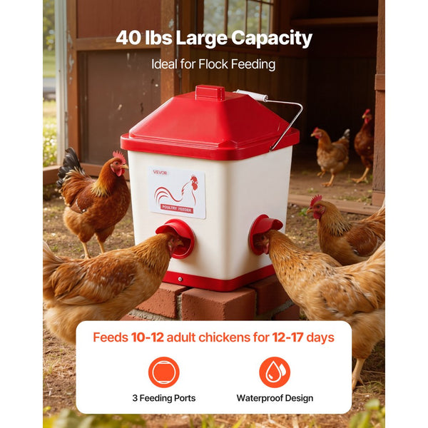 Vevor Automatic Chicken Feeder 40 lbs Gravity Hanging Poultry Dispense ...