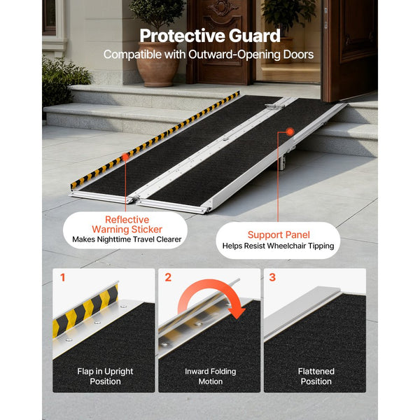 Vevor Wheelchair Ramp 7' Folding Non-Slip Aluminum Portable Threshold ...