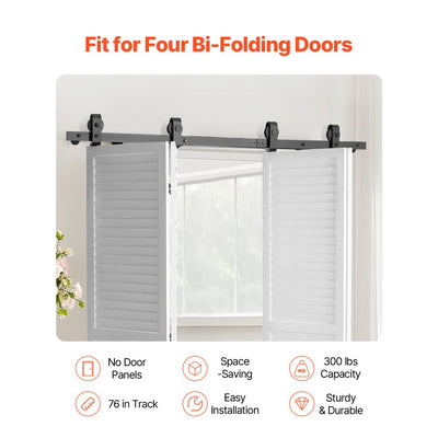 Vevor Barn Door Hardware Kit 76" Bi-Folding Sliding Track for Four 18 ...
