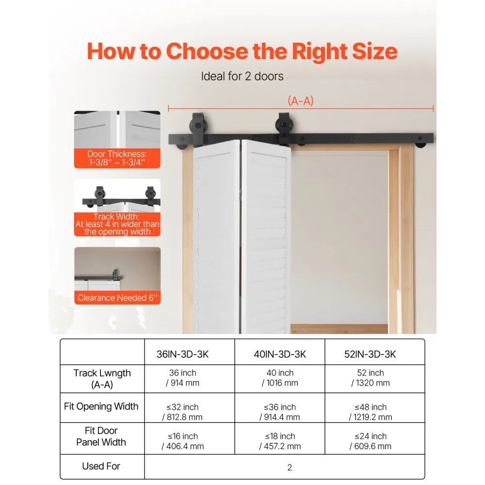 Vevor Bi-Folding Sliding Barn Door Hardware Track Kit 40" Top Mount fo ...