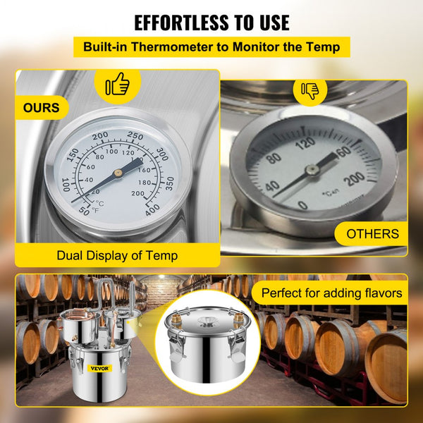 Vevor Alcohol Distiller 3 Gal 12L Stainless Steel Water Distiller with ...