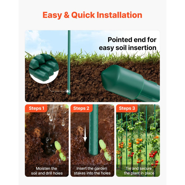 Vevor Garden Stakes 50-Pack 70.87" Plastic-Coated Metal Plant Support ...