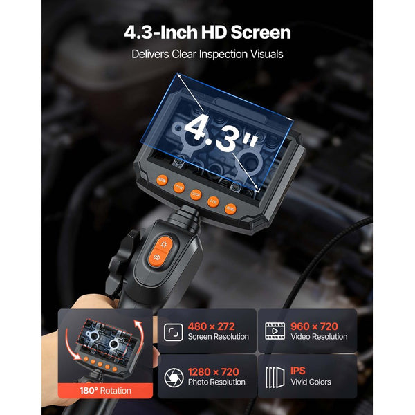 Vevor Endoscope Two-Way Articulating Borescope Camera with Light 4.3 ...