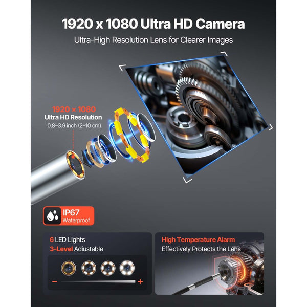 Vevor Borescope Camera 360° Articulating Endoscope with Light 6" HD IP ...