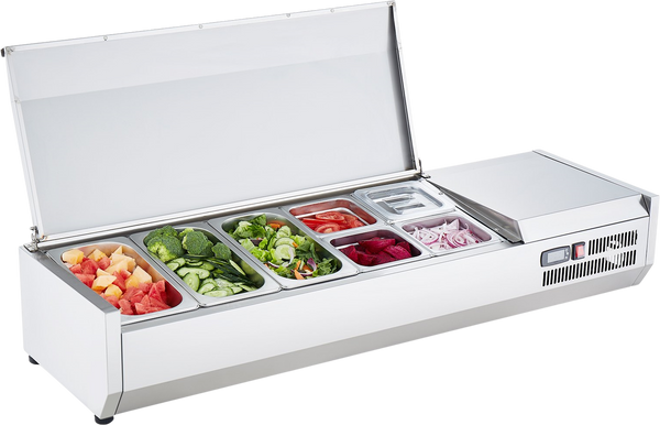 Vevor Refrigerated Condiment Prep Station 140W with Stainless Steel Bo ...