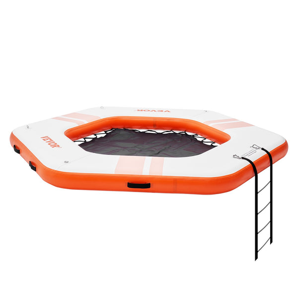 Vevor Inflatable Floating Dock 8.5 FT Hexagon with 5 FT Trampoline Mes ...