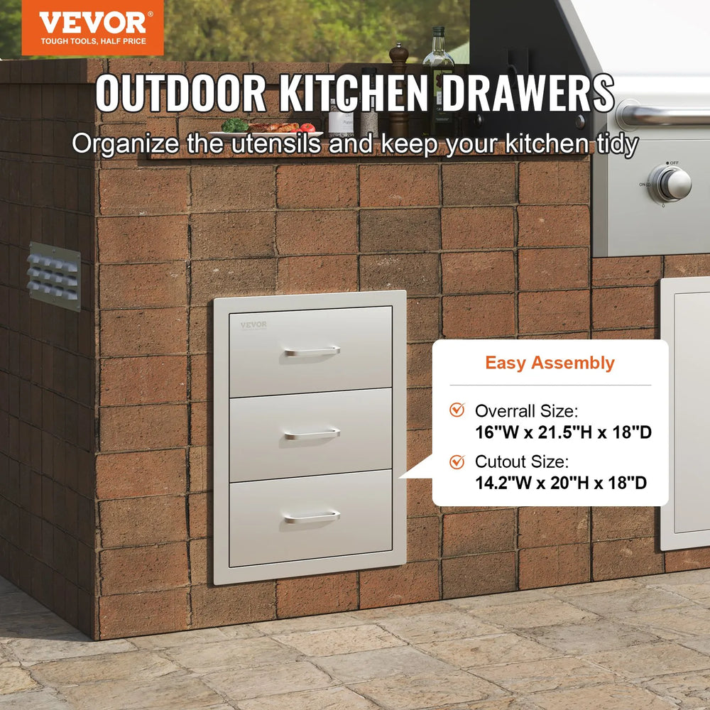 Vevor Outdoor Kitchen Chest of Drawers 16" x 18" x 21.5" Stainless Ste ...