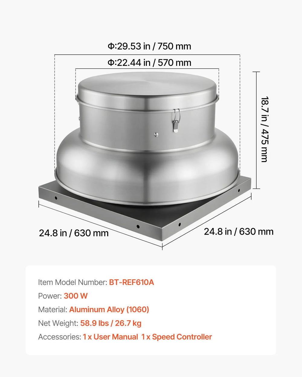 Vevor Roof Exhaust Fan Attic Vent with Adjustable Airflow 1500-2600 CF ...