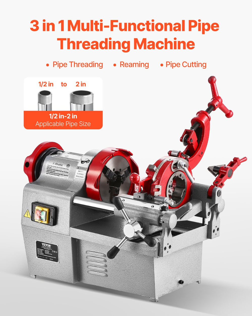 Vevor Pipe Threader Cutter Combo Machine 750W for 1/2" to 2" Pipes New ...