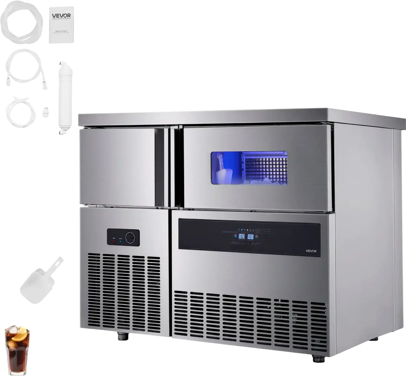 Vevor Commercial Ice Maker with Worktop 330 lbs/Day 88 lbs Storage New ...