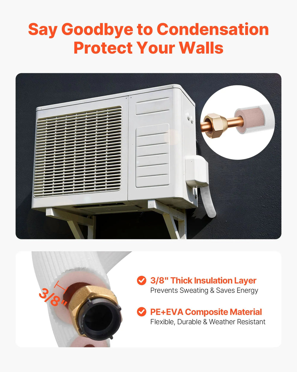 Vevor Mini Split Line Set 100 ft. 3/8" and 5/8" Insulated Copper Tubin ...