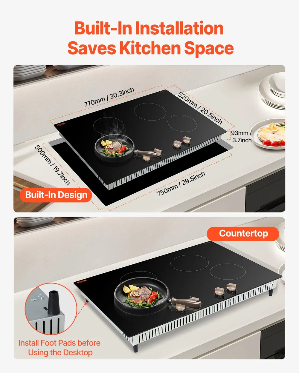 Vevor Electric Induction Cooktop 4-Burner 6600W Multizone with 12 Heat – FactoryPure