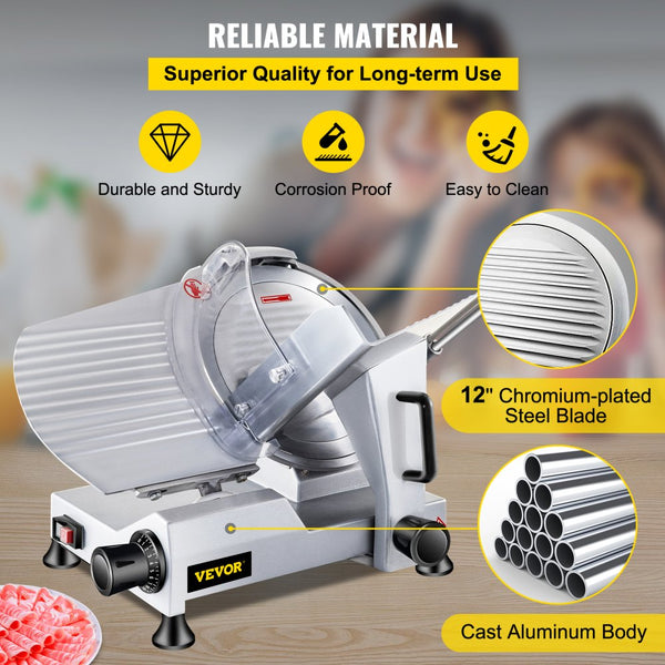 Vevor Commercial Meat Slicer Semi-Auto 420W Electric 12" Carbon Blade ...