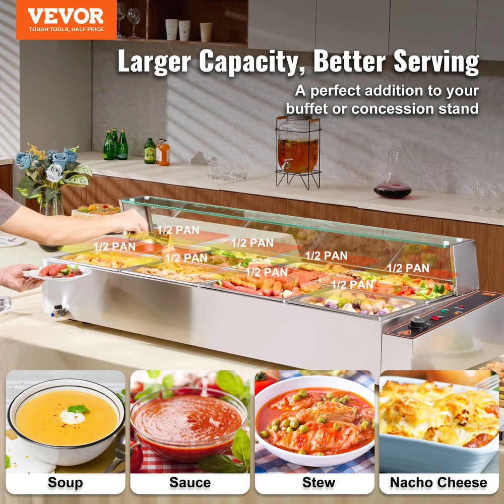 Vevor Food Warmer 8-Pan Electric Steam Table 86-185°F Temp Control 170 ...