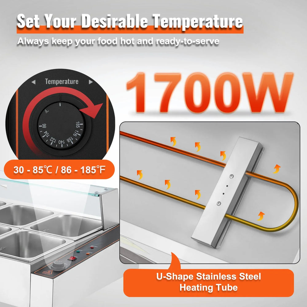 Vevor Food Warmer 8-Pan Electric Steam Table 86-185°F Temp Control 170 ...