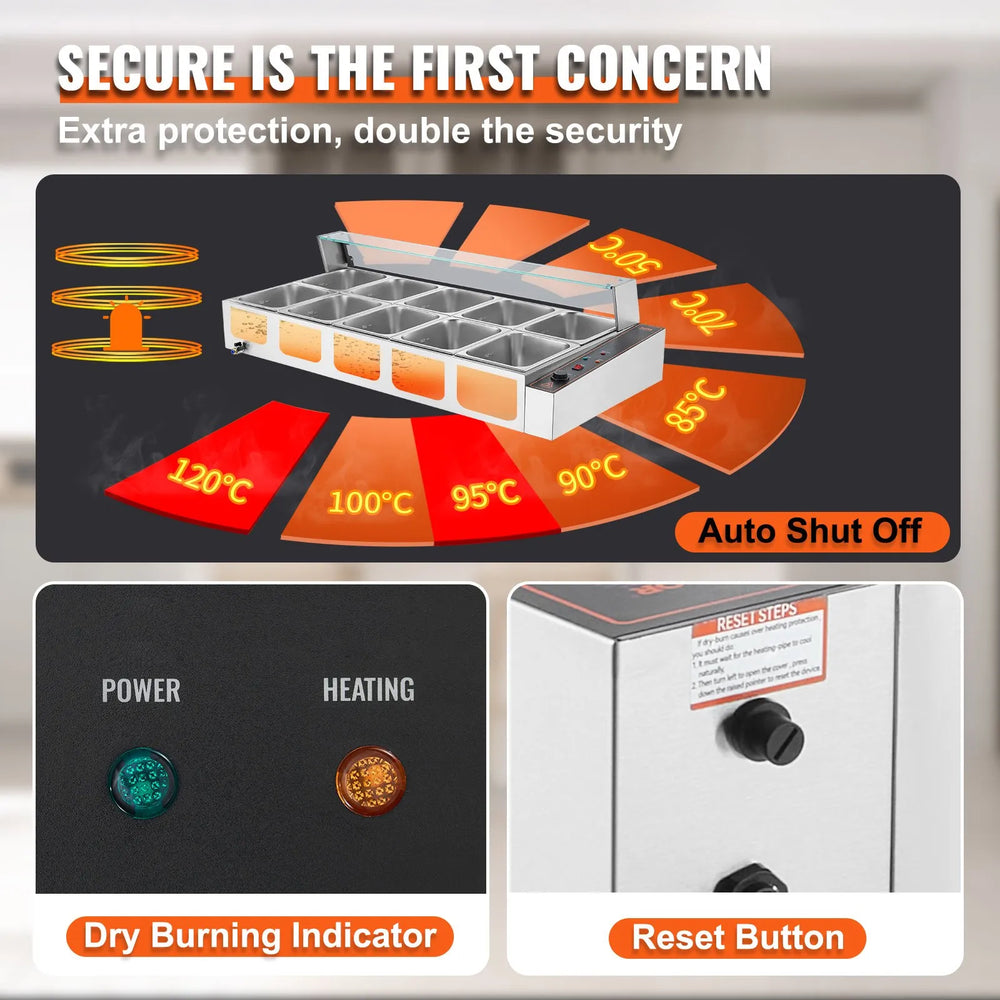 Vevor Food Warmer 8-Pan Electric Steam Table 86-185°F Temp Control 170 ...