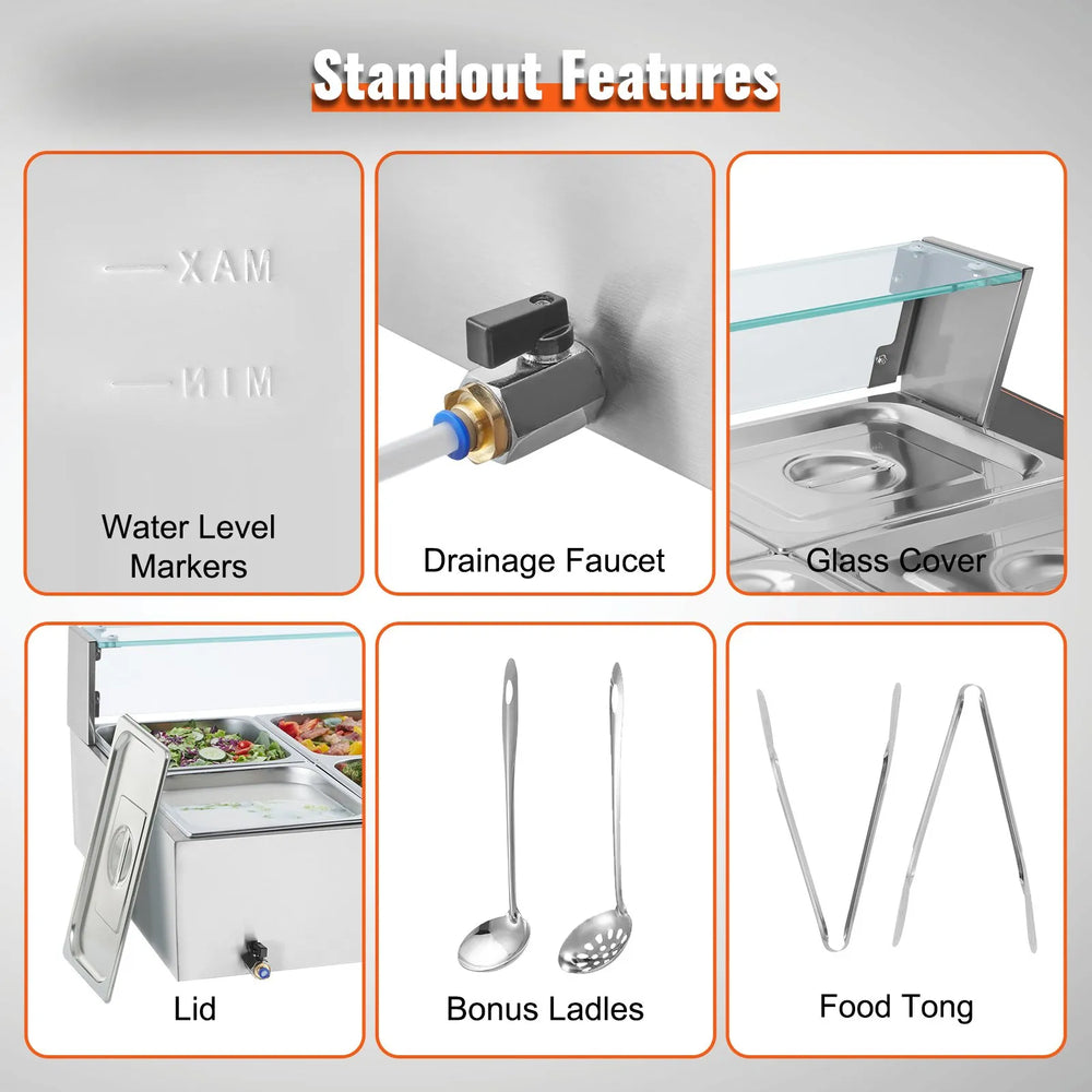 Vevor Food Warmer 8-Pan Electric Steam Table 86-185°F Temp Control 170 ...