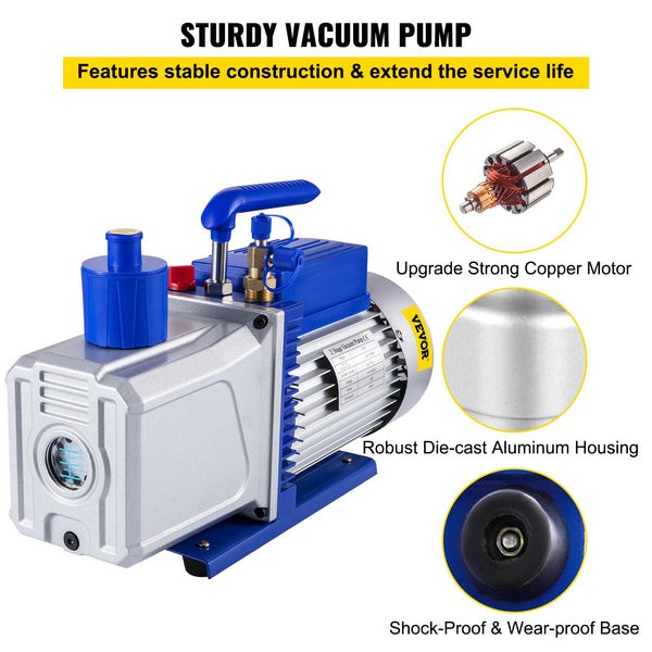 Vevor Vacuum Pump Two-Stage 10CFM 1HP 3x10-1Pa Portable New – FactoryPure