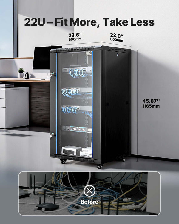 Vevor Network Cabinet 22U Server Rack Enclosure with Locking Door 23.6 ...