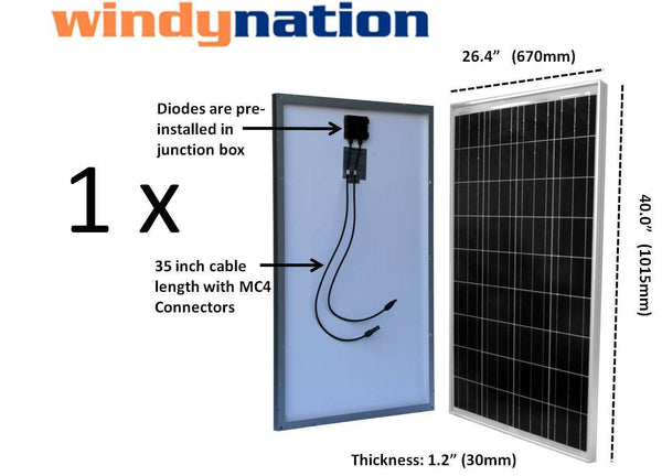 WindyNation SOK-100WPI-15 Complete 100 Watt Solar Panel Kit with 1500W ...