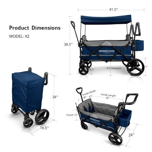 WonderFold Baby X2 Push/Pull 2-Passenger Double Stroller Wagon Navy Ne ...