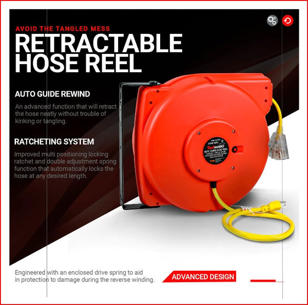 ReelWorks GUR022 Mountable Retractable Extension Cord Reel 12AWG x 80 ...