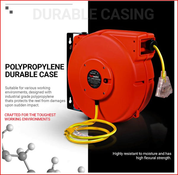 ReelWorks GUR022 Mountable Retractable Extension Cord Reel 12AWG x 80 ...