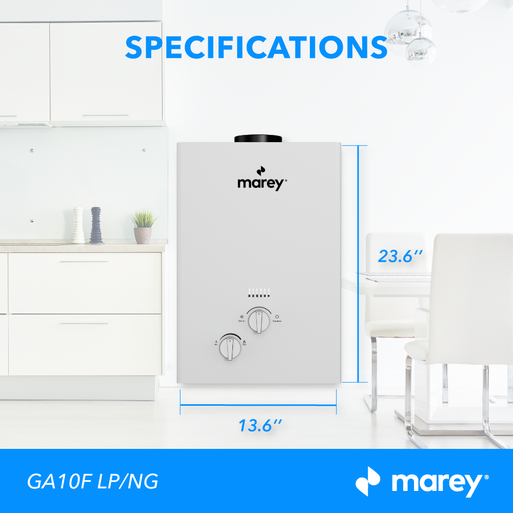 Marey GA10FLP 2.64 GPM 68,240 BTU LP Liquid Propane Tankless Water Hea ...