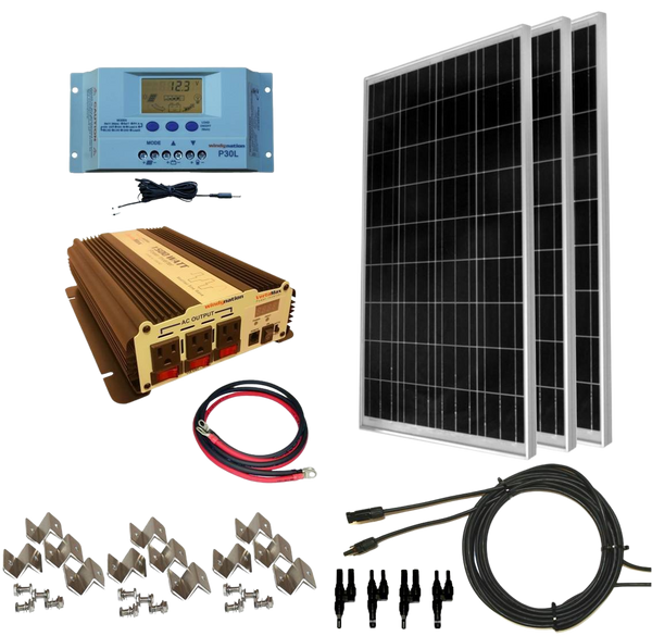 WindyNation SOK-300WPI-15 Complete 300 Watt Solar Panel Kit with 1500W ...